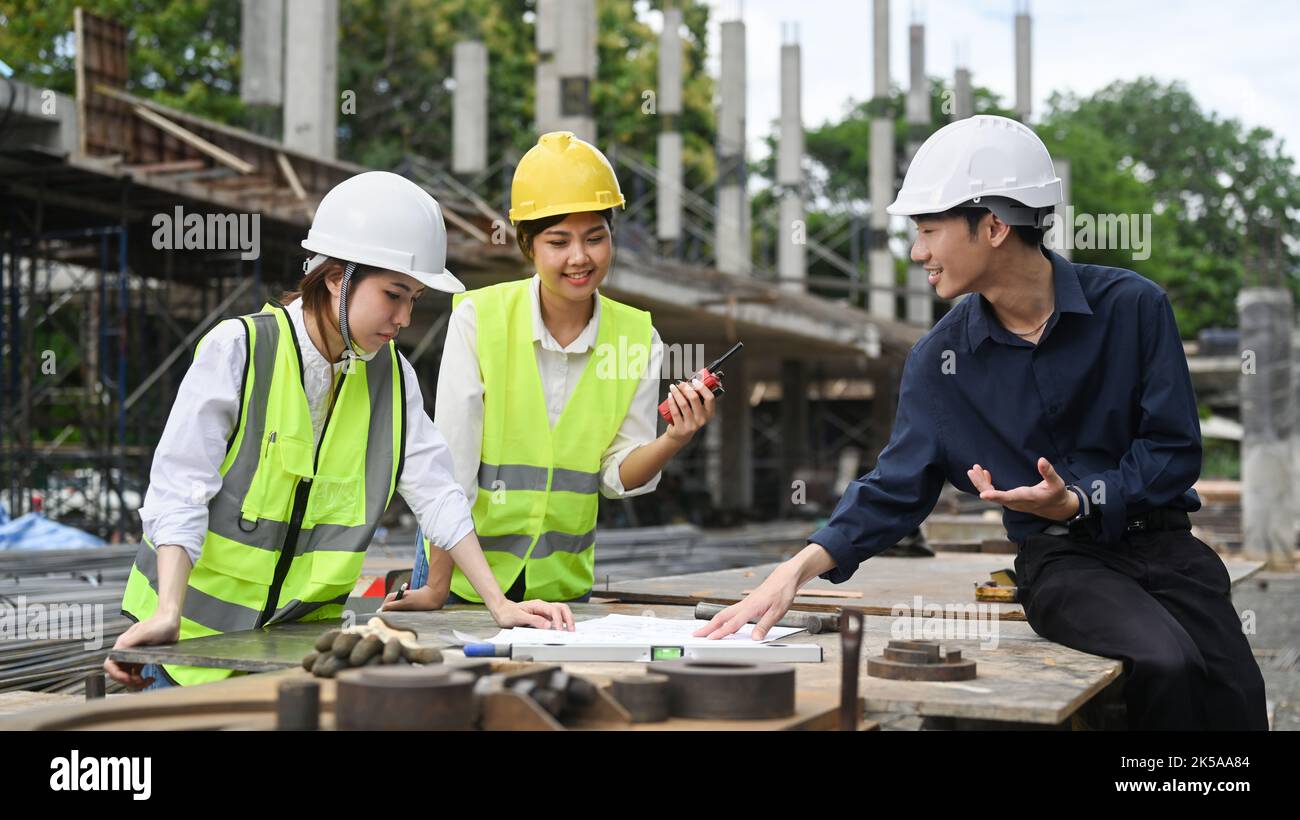Group of engineer supervisor wearing safety helmet working, checking ...