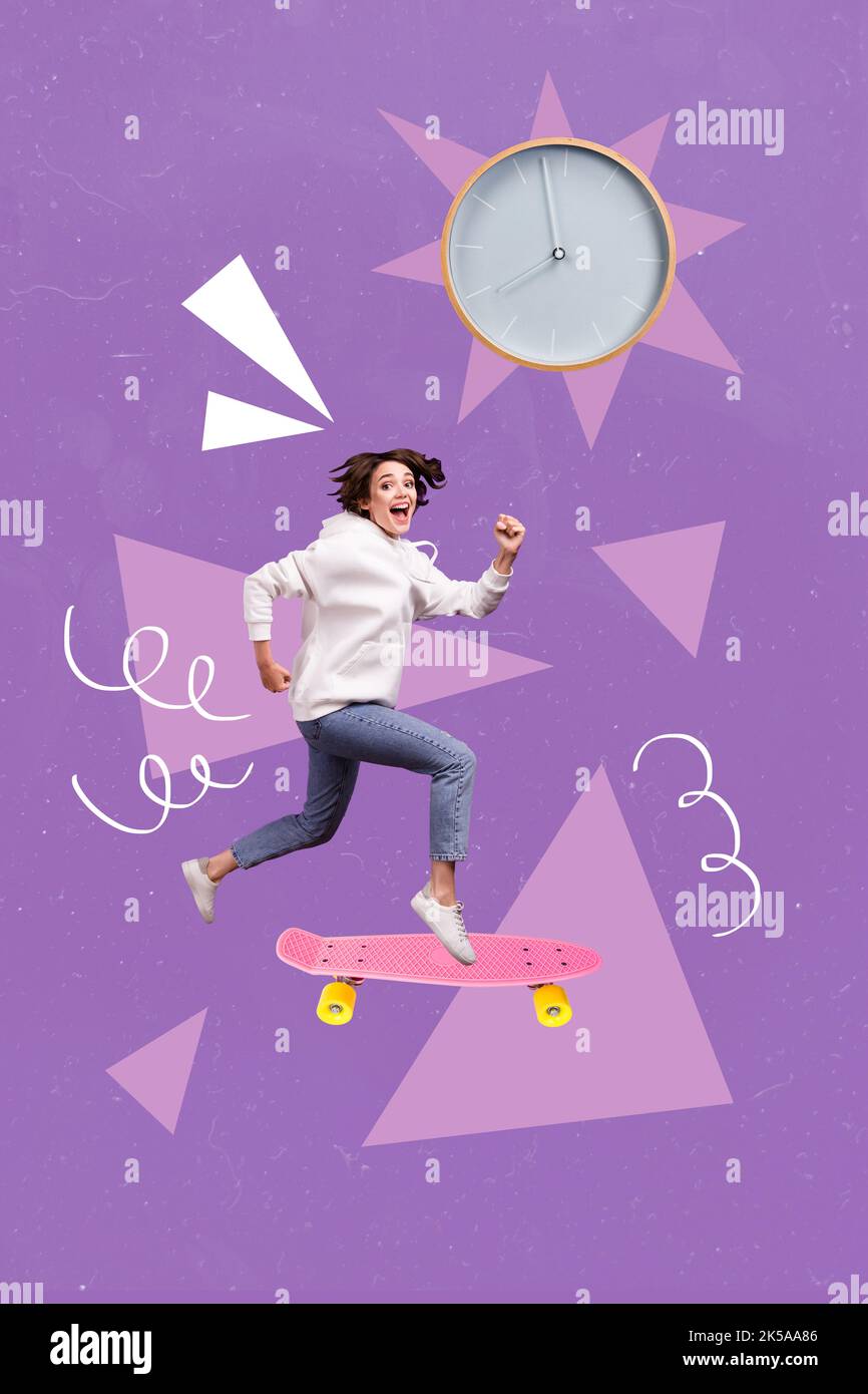 Vertical creative photo collage of ecstatic funny overjoyed young ...