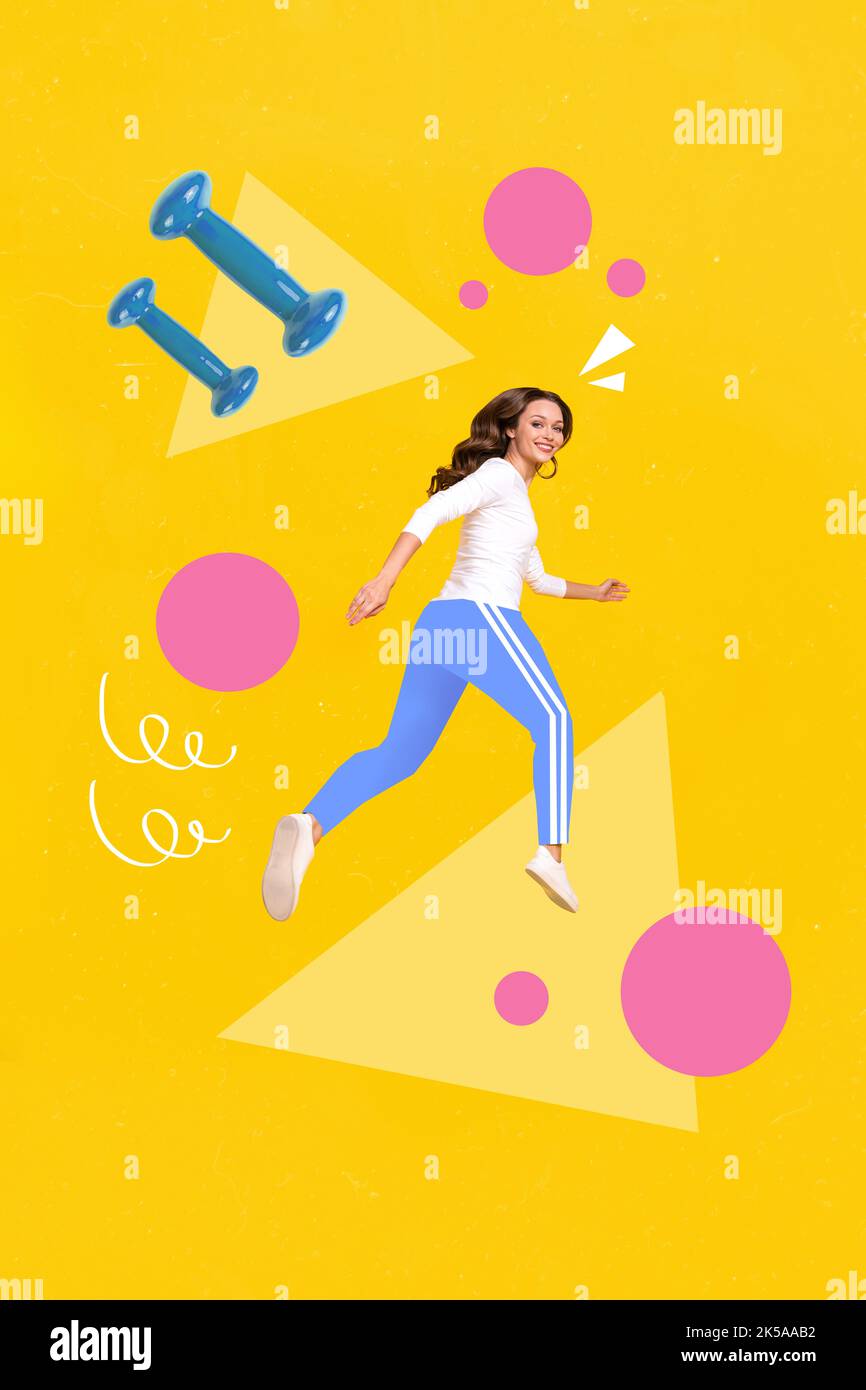 Vertical creative photo collage of active positive energetic adorable ...