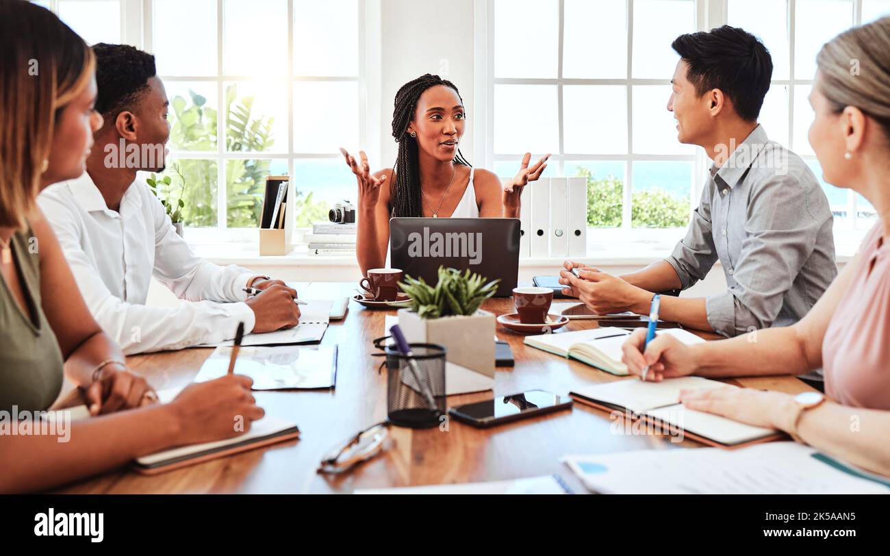 Black woman, presentation and meeting for business collaboration ideas ...