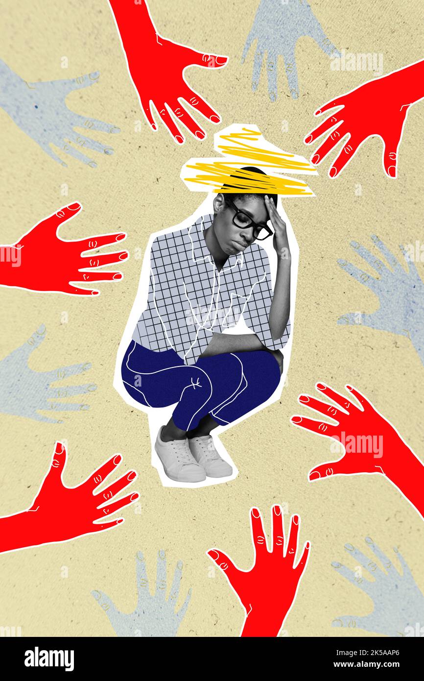 Vertical creative collage image of depressed upset stressed nervous ...