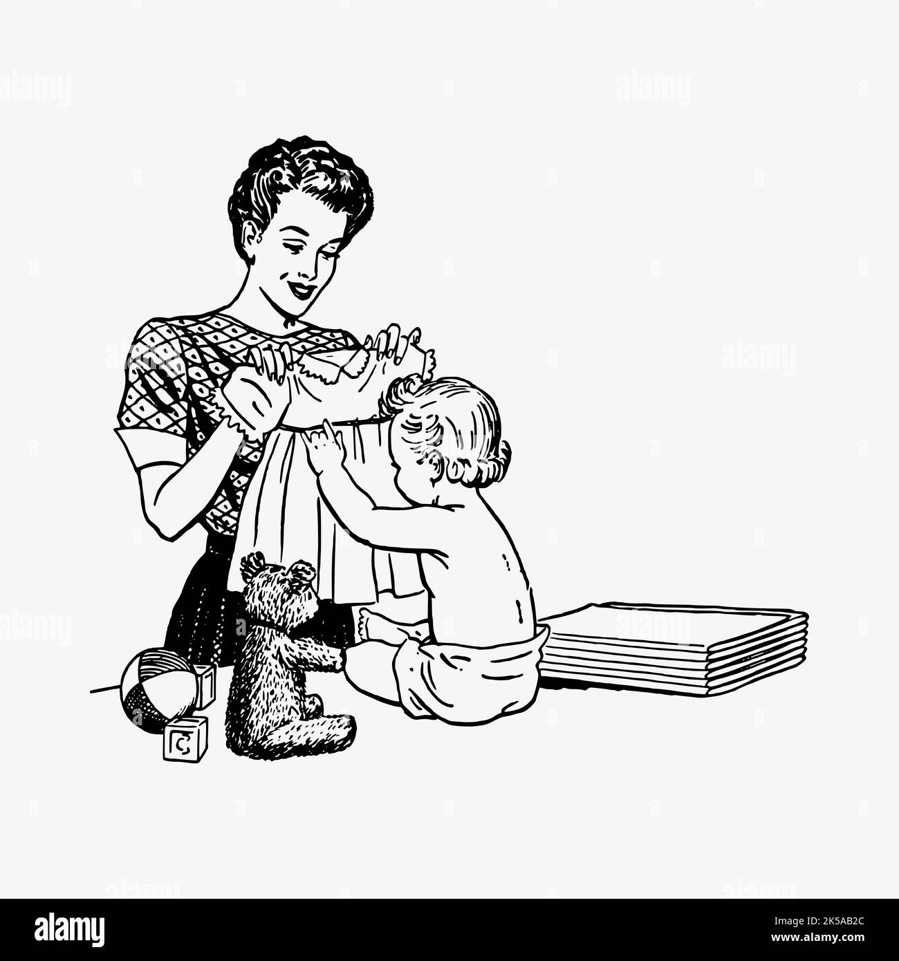 Mother and baby clipart, vintage hand drawn vector Stock Vector Image ...