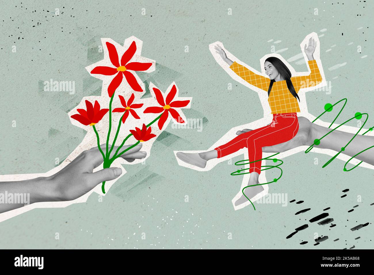 Creative photo 3d collage poster postcard artwork of beautiful girl sit ...