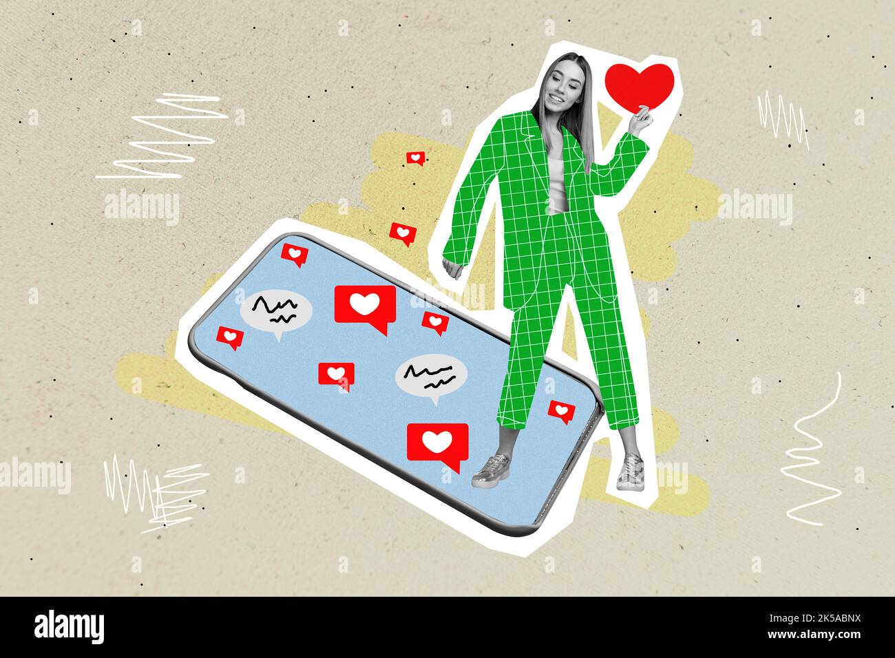 Creative collage photo of fancy nice girl get likes in telegram ...