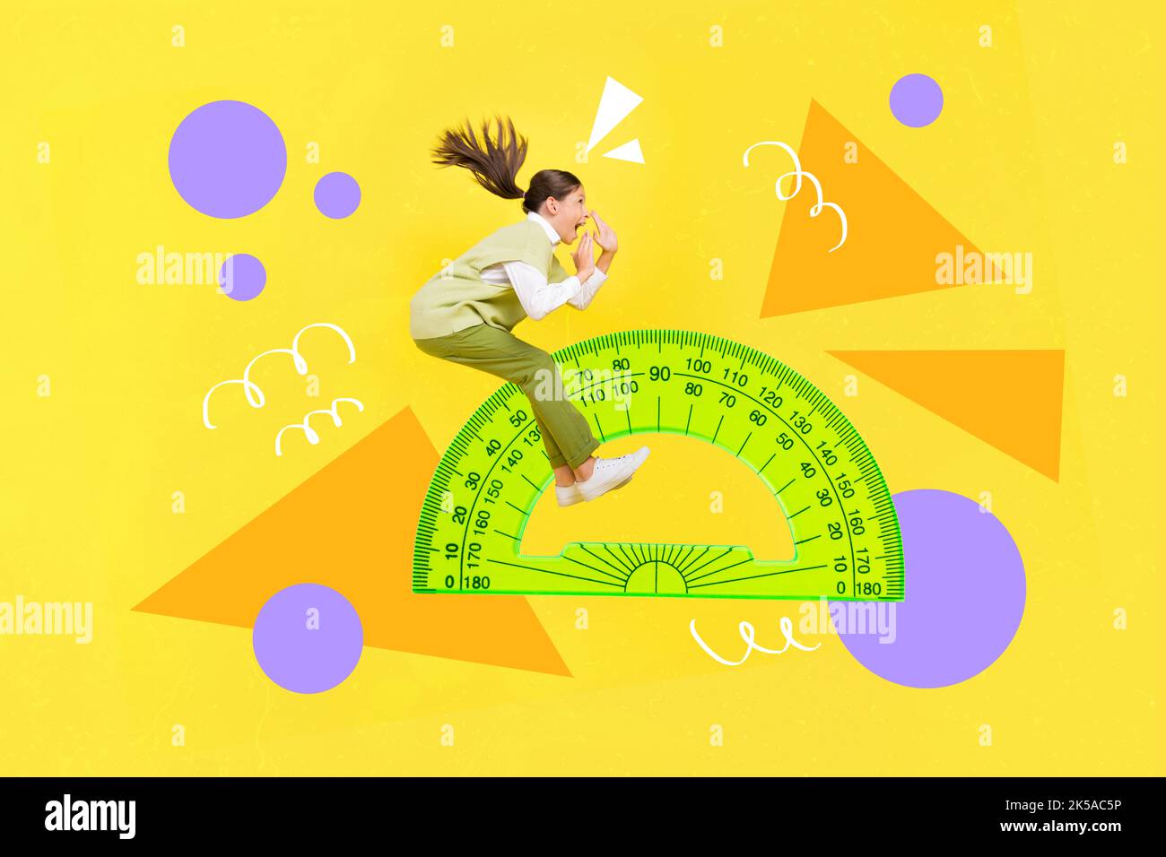 Creative collage photo of young nice smart clever excited schoolgirl on ...