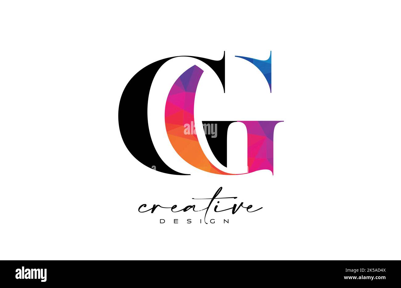 GG Letter Design with Creative Cut and Colorful Rainbow Texture. gg ...