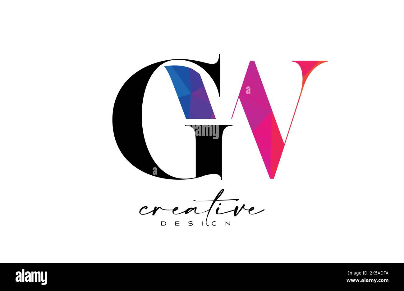 GW Letter Design with Creative Cut and Colorful Rainbow Texture. WG ...