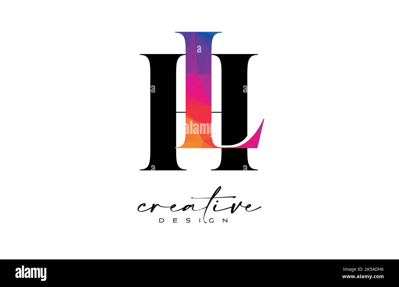 HL Letter Design with Creative Cut and Colorful Rainbow Texture. LH ...