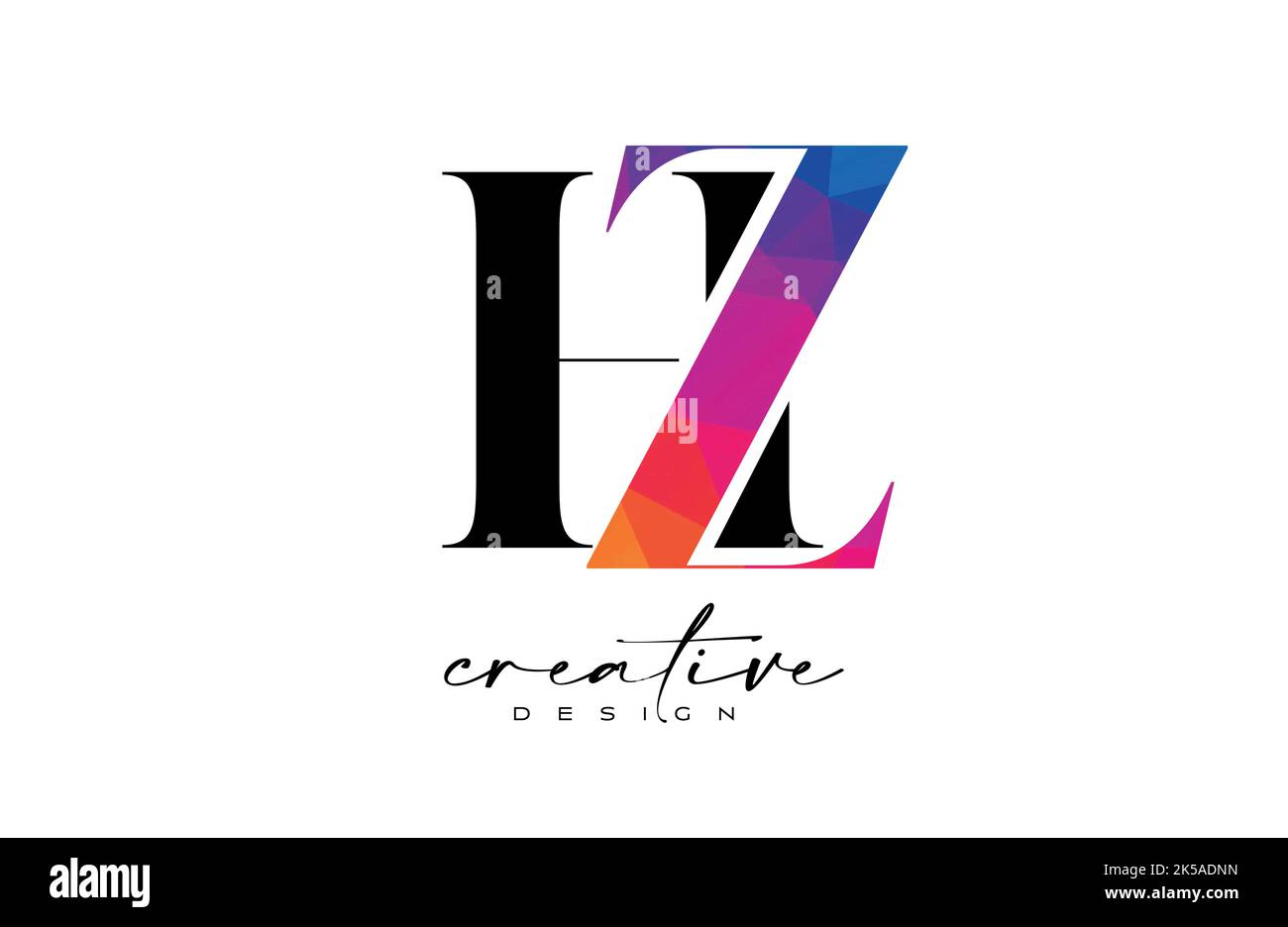 HZ Letter Design with Creative Cut and Colorful Rainbow Texture. ZH Letter Icon Vector Logo with ...