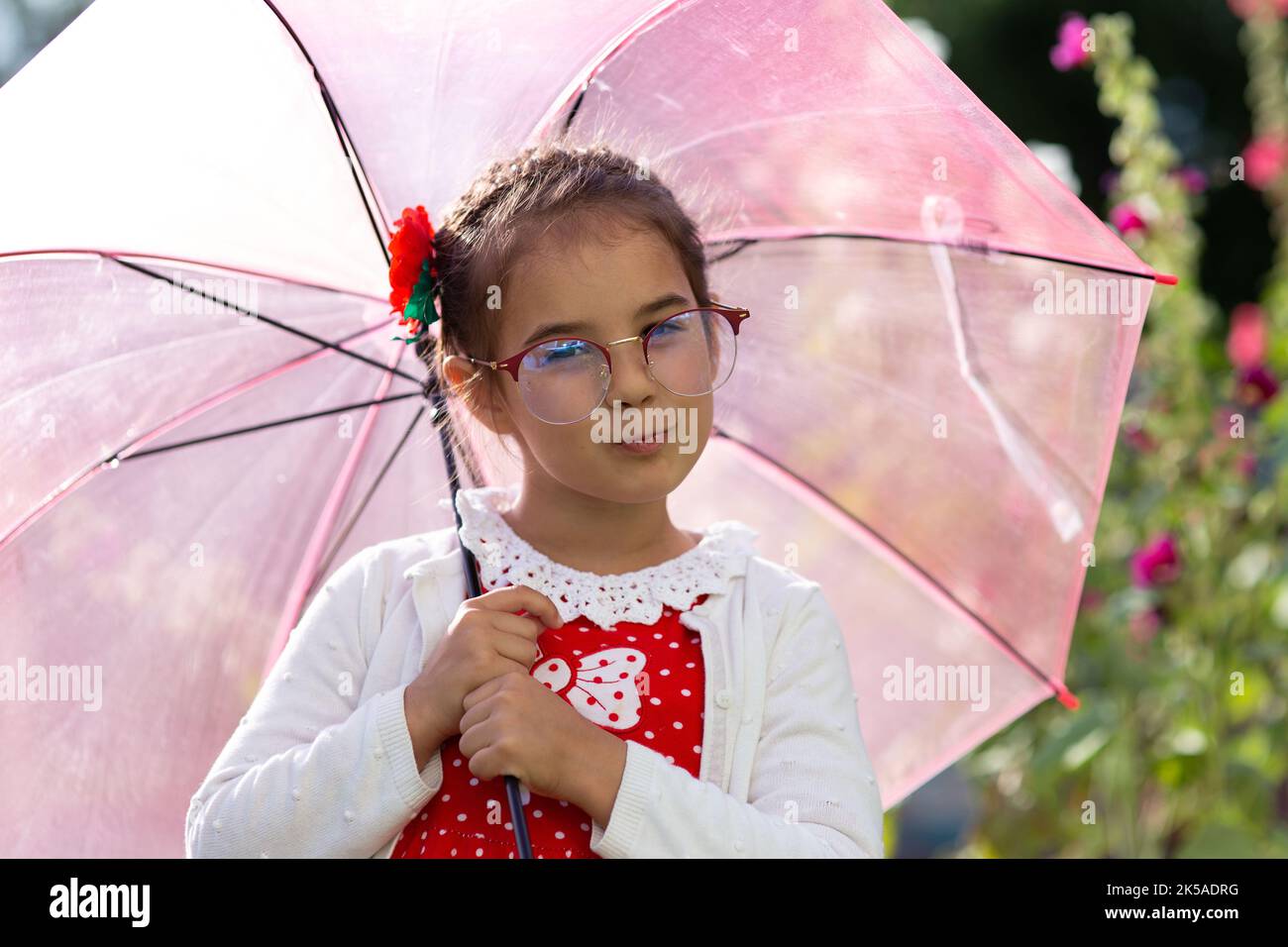 Portrait of a beautiful little girl with umbrella Stock Photo - Alamy