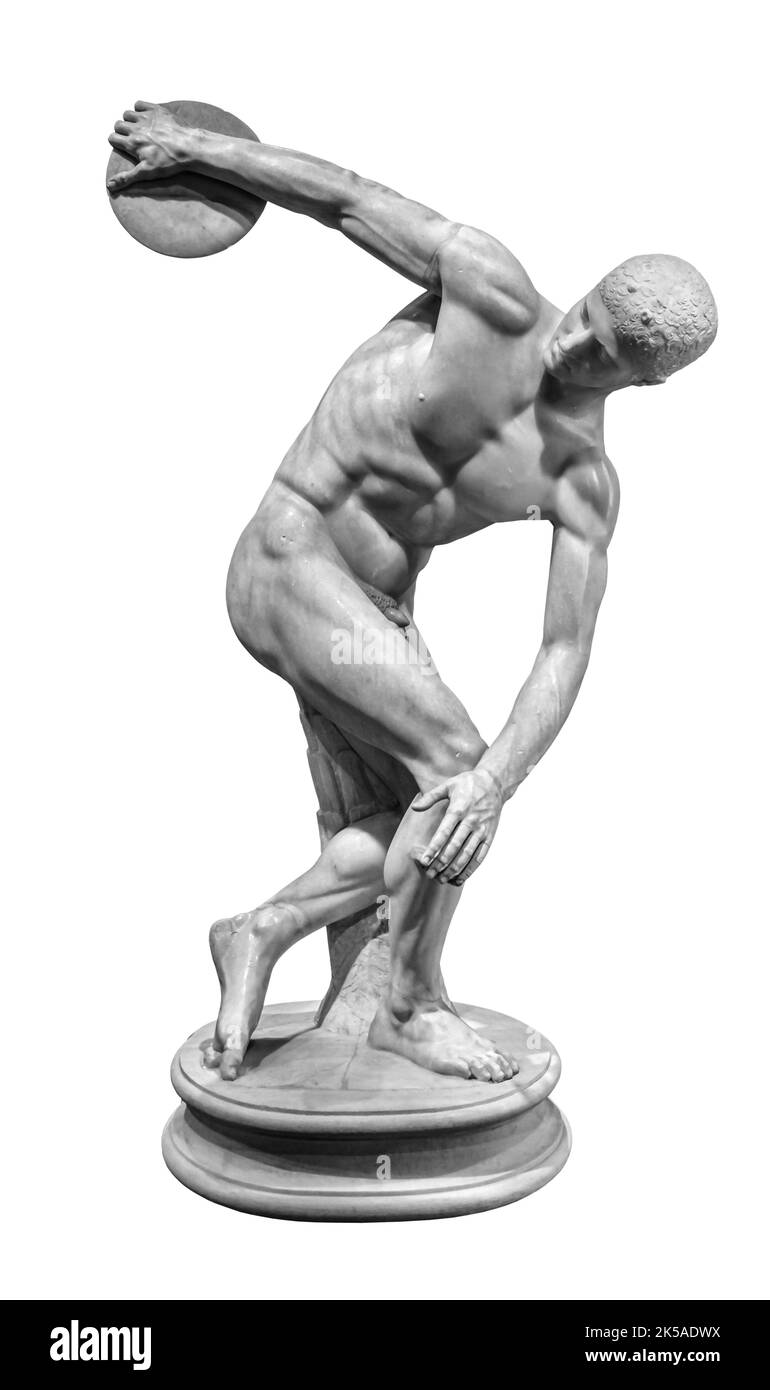 Ancient Discobolus or Discus Thrower statue of Myron isolated. Classic ...
