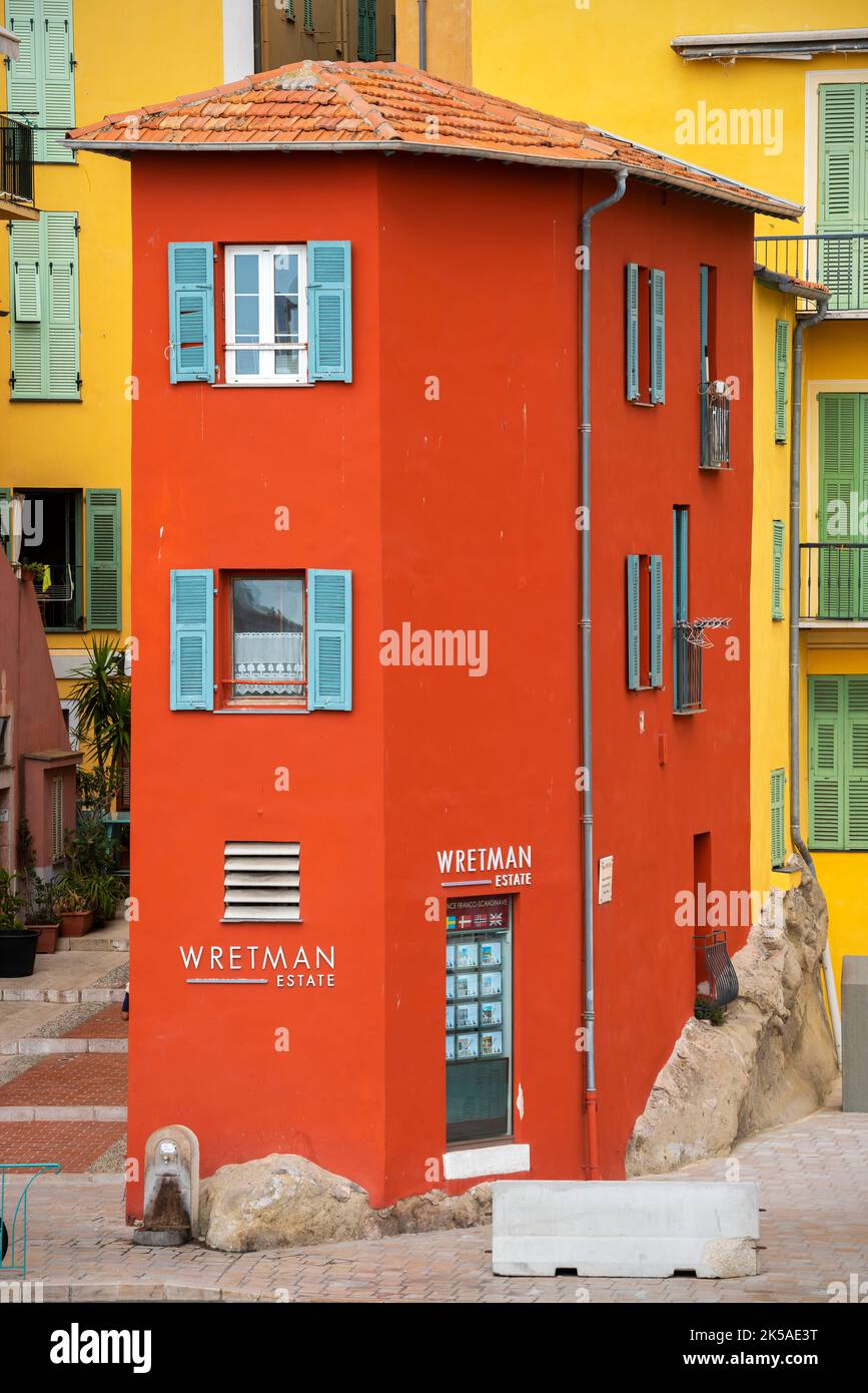 Colorful mediterranean houses and narrow winding streets, hilly ...