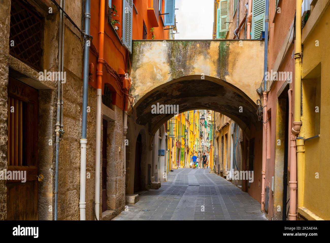 Colorful mediterranean houses and narrow winding streets, hilly ...