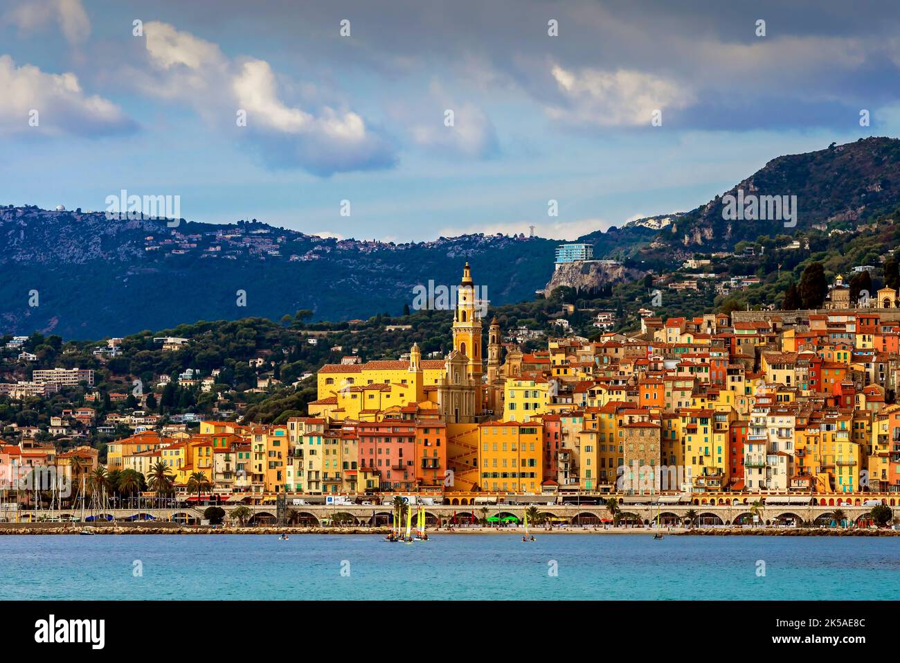 View of Menton town on the French Riviera, in the Alpes-Maritimes ...