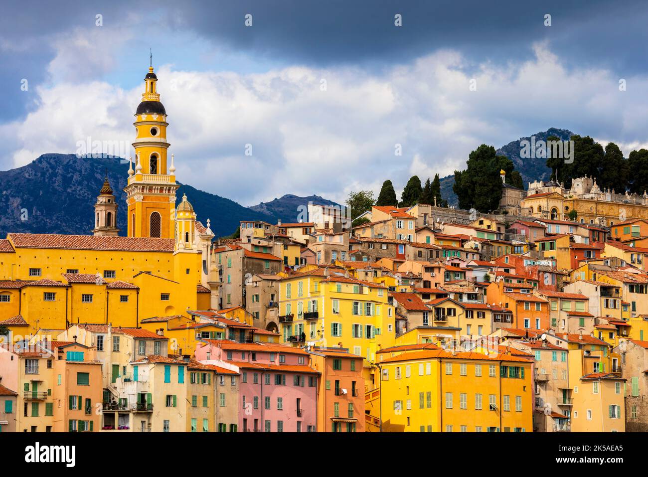 View of Menton town on the French Riviera, in the Alpes-Maritimes ...
