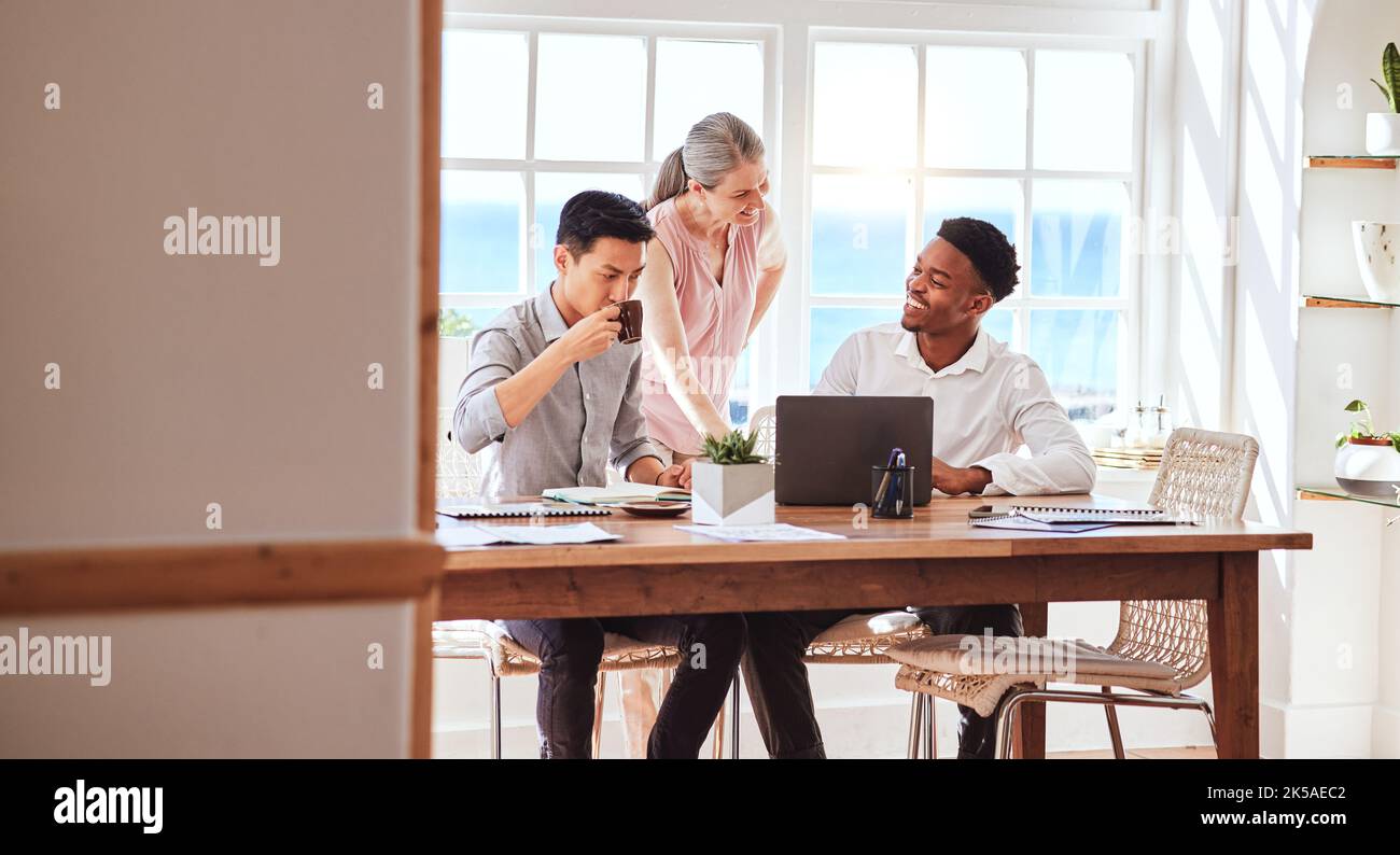 Diversity, meeting and business people planning a strategy for a sales ...