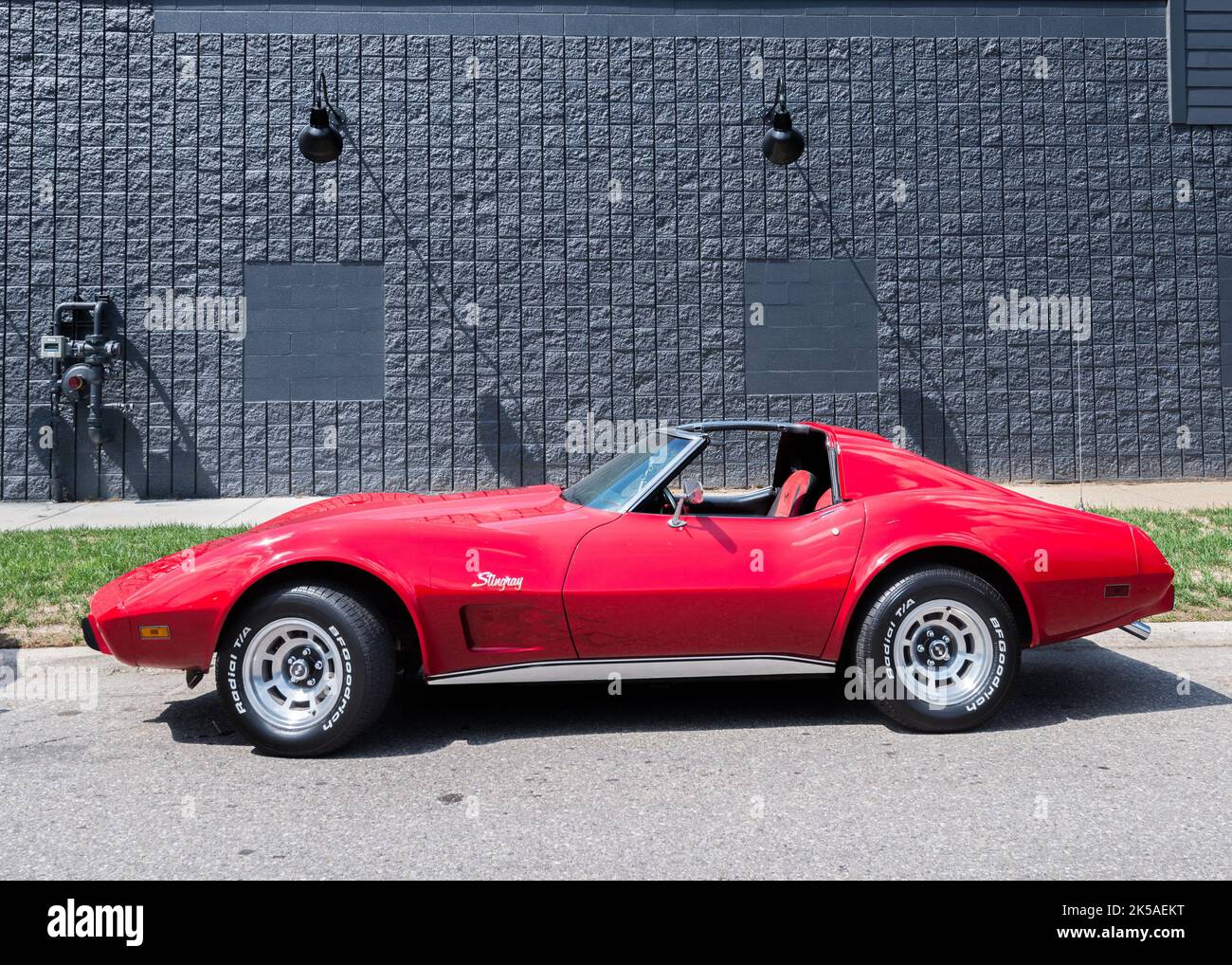 FERNDALE, MI/USA - AUGUST 19, 2016: A 1974 Chevrolet Corvette car with ...