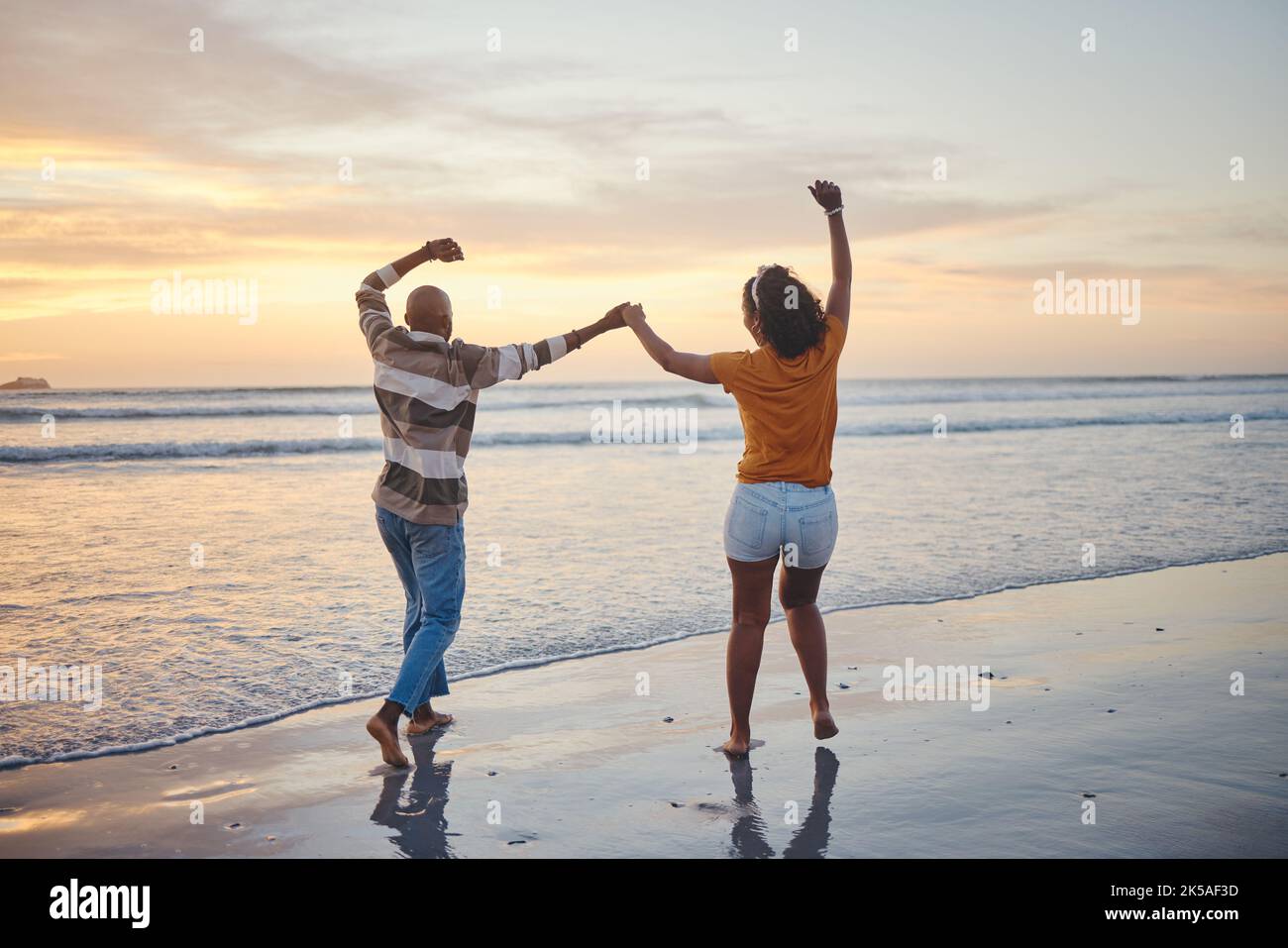 Love Travel And Happy Couple At Beach Enjoying Summer Vacation Or Fun
