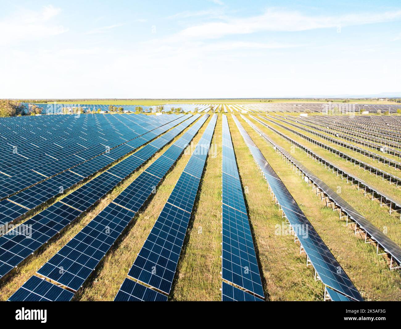 Aerial top view of a solar panels power plant. Photovoltaic solar ...