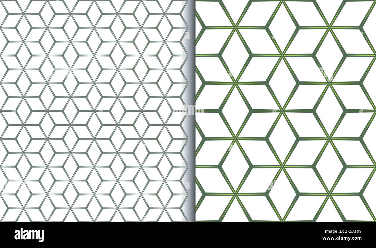 Geometric seamless patterns, set of 2. Hand drawn brush stroke, green ...