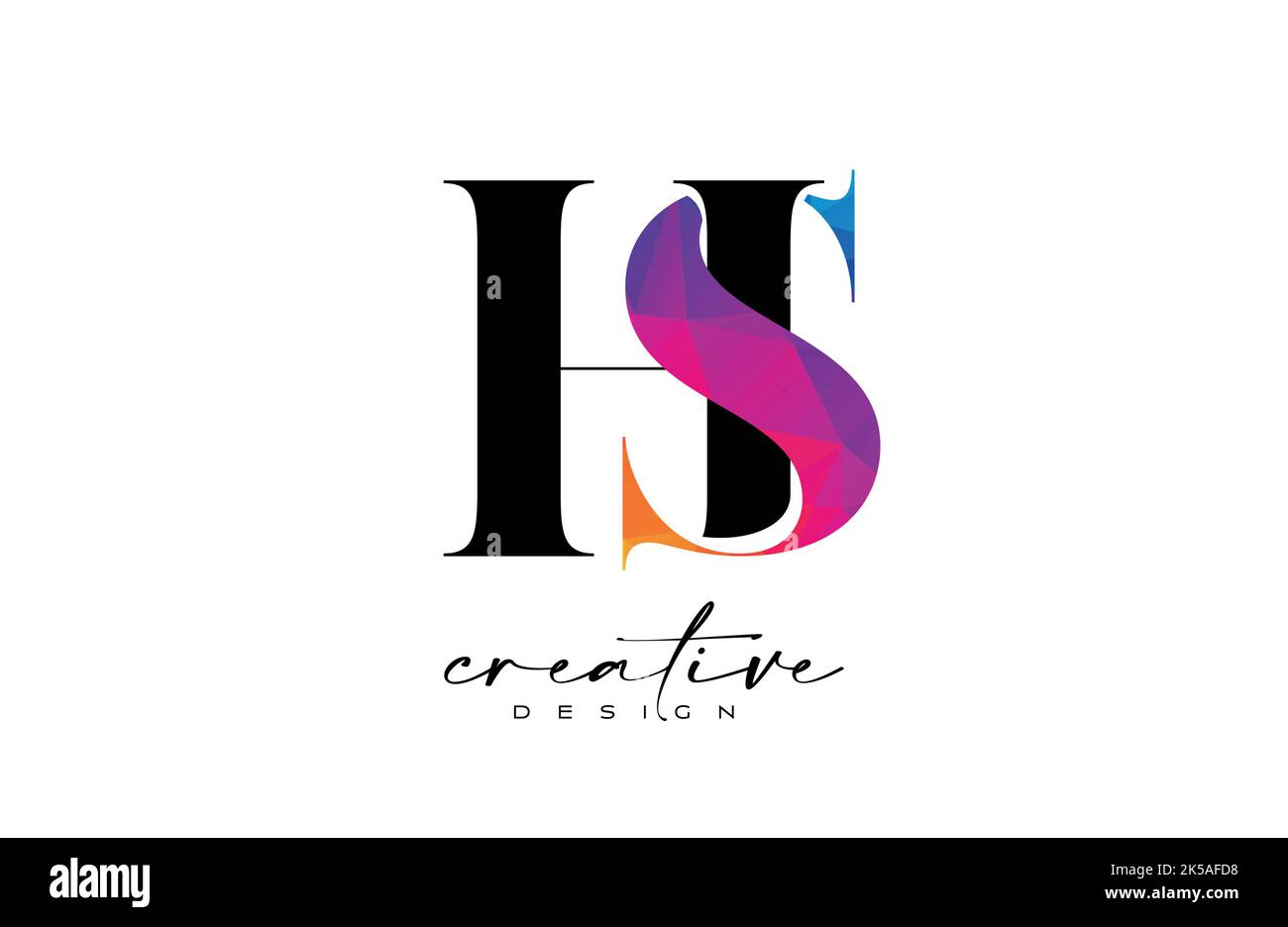 HS Letter Design with Creative Cut and Colorful Rainbow Texture. SH ...