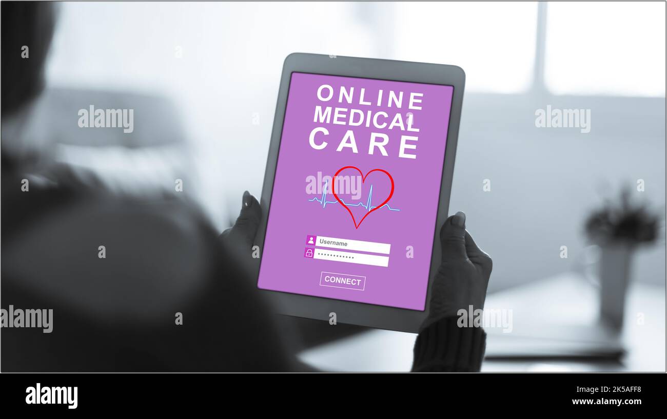 Tablet screen displaying an online medical care concept Stock Photo - Alamy