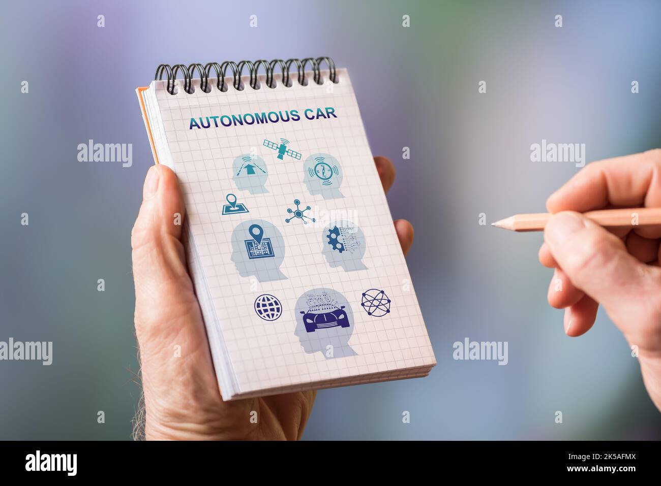 Hand drawing autonomous car concept on a notepad Stock Photo - Alamy