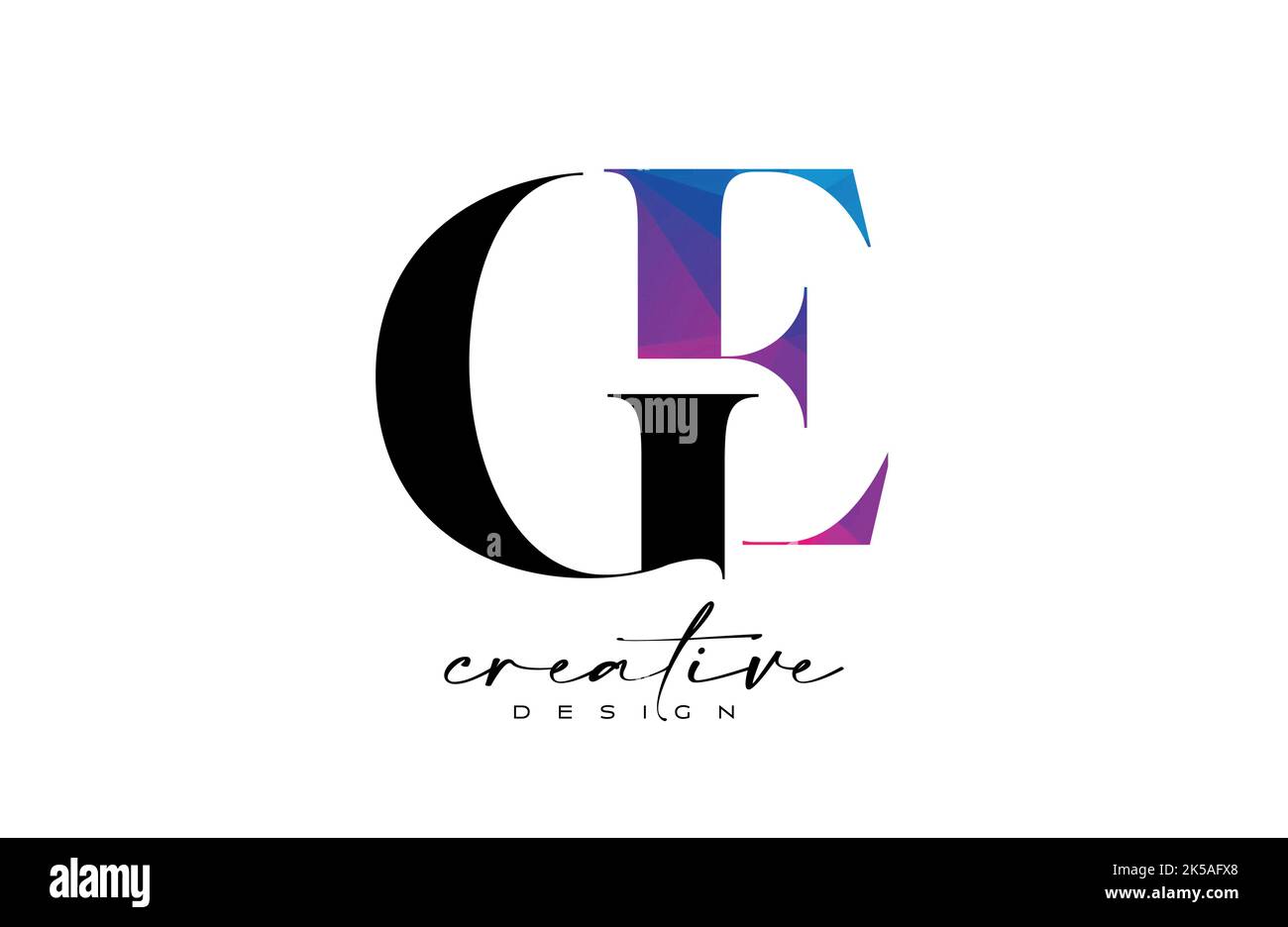 GE Letter Design with Creative Cut and Colorful Rainbow Texture. GE ...