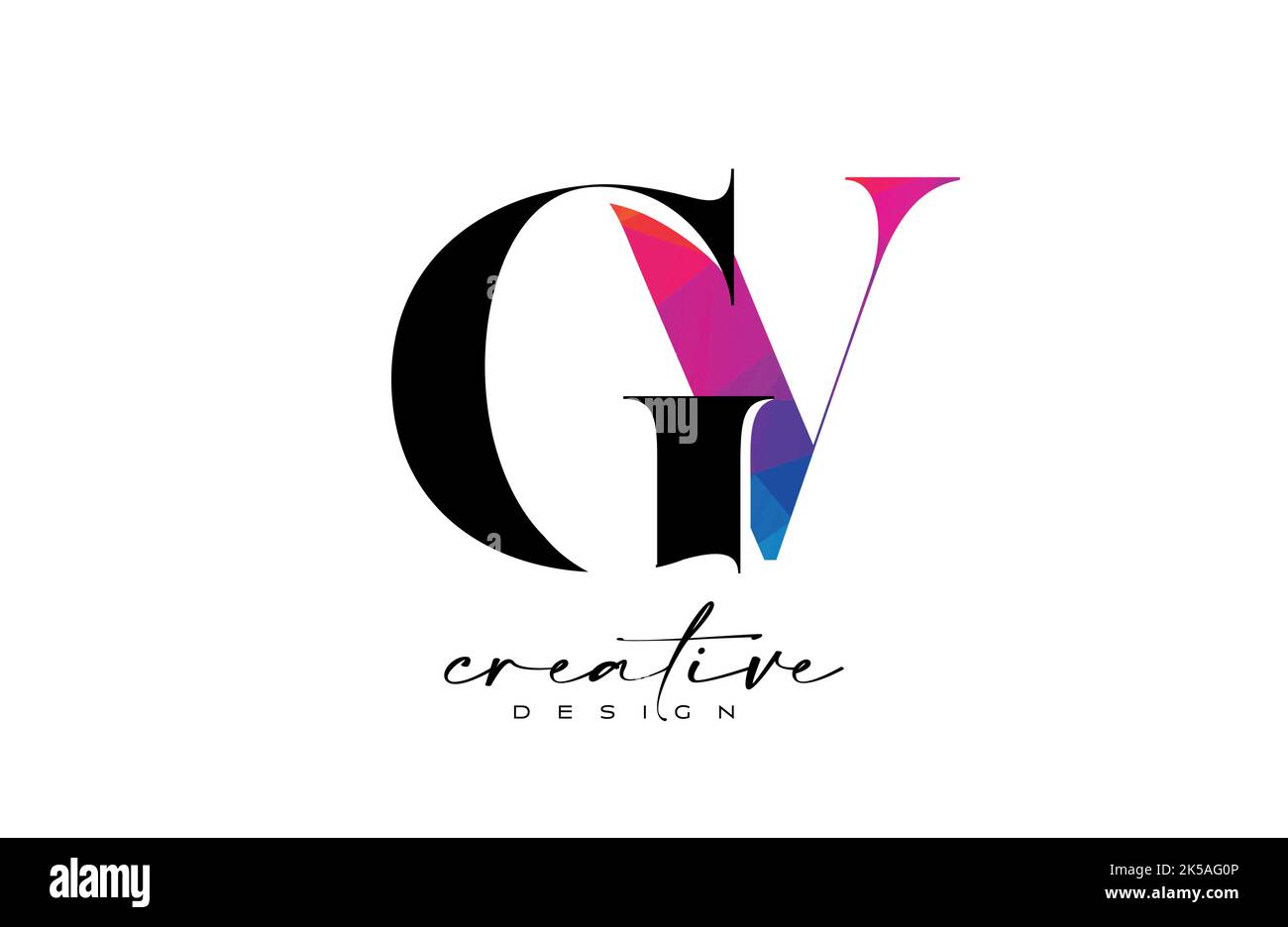 GV Letter Design with Creative Cut and Colorful Rainbow Texture. GV ...