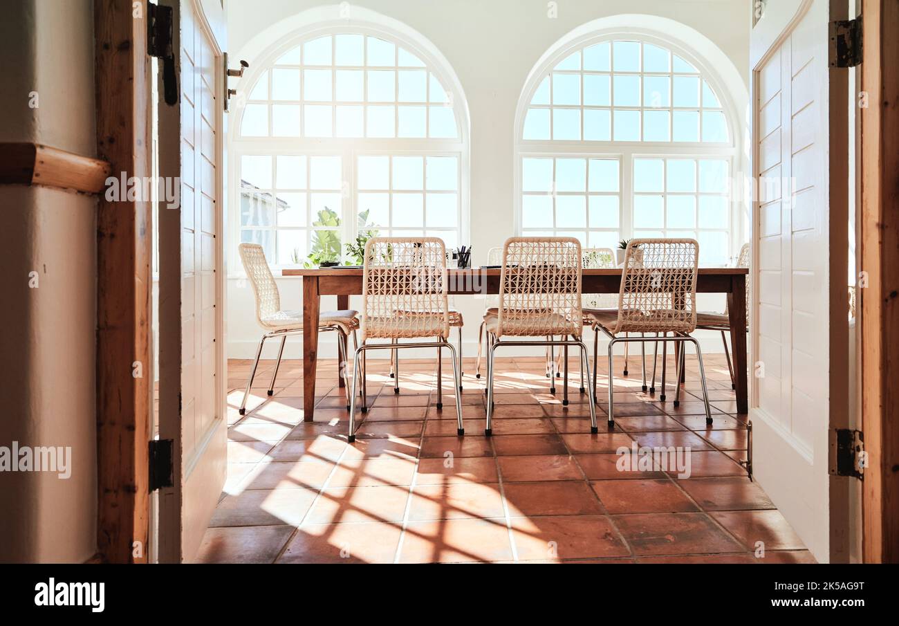 Restaurant, room and luxury table with furniture for fine dining, lunch ...