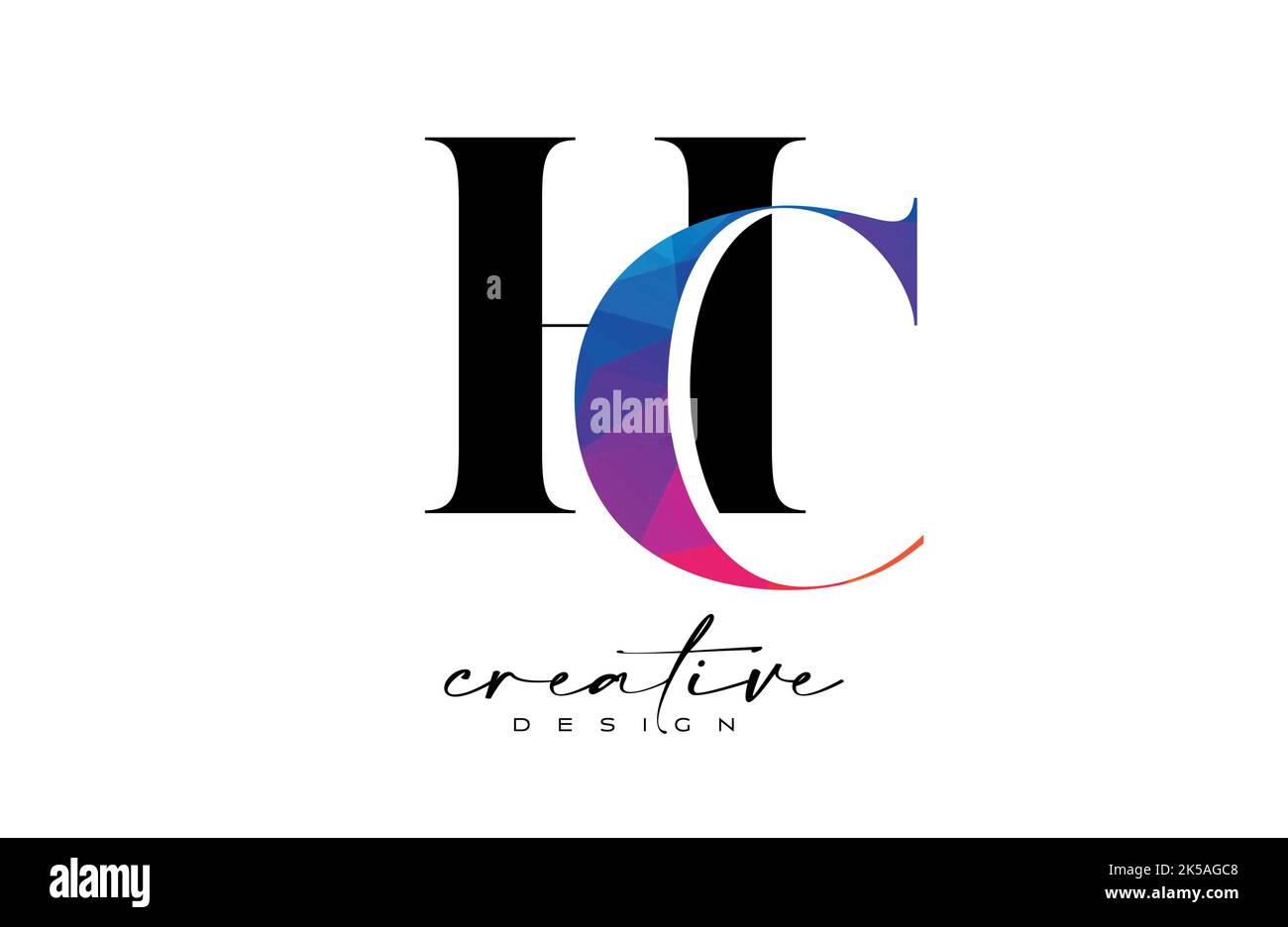 HC Letter Design with Creative Cut and Colorful Rainbow Texture. CH Letter Icon Vector Logo with ...