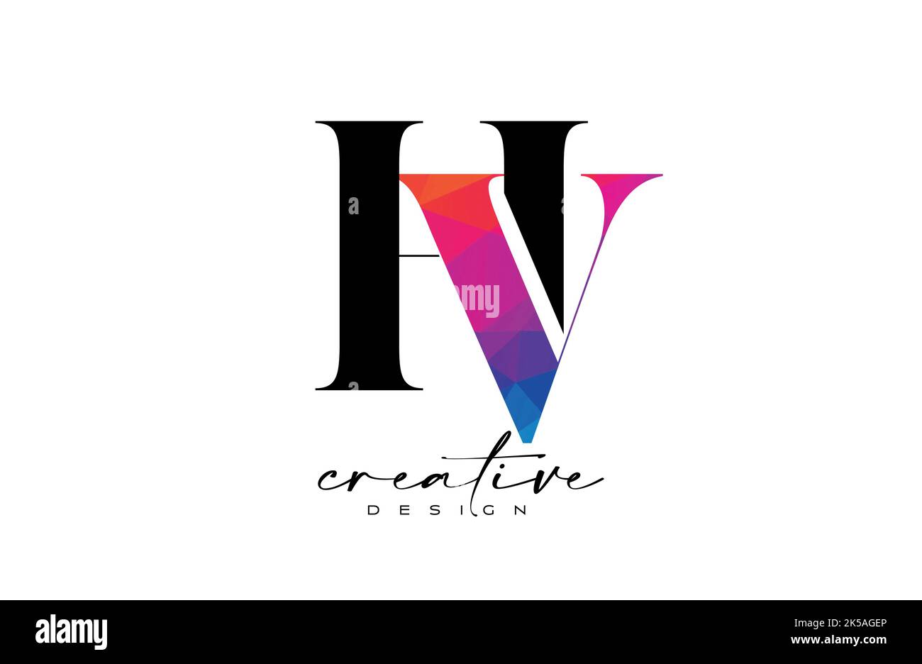HV Letter Design with Creative Cut and Colorful Rainbow Texture. VH Letter Icon Vector Logo with ...