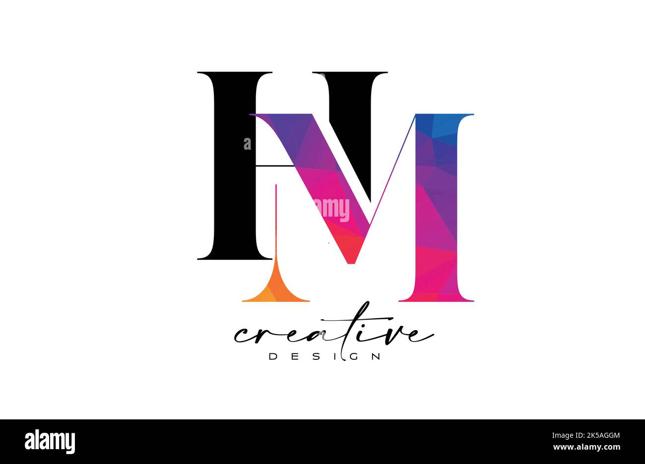 HM Letter Design with Creative Cut and Colorful Rainbow Texture. MH ...