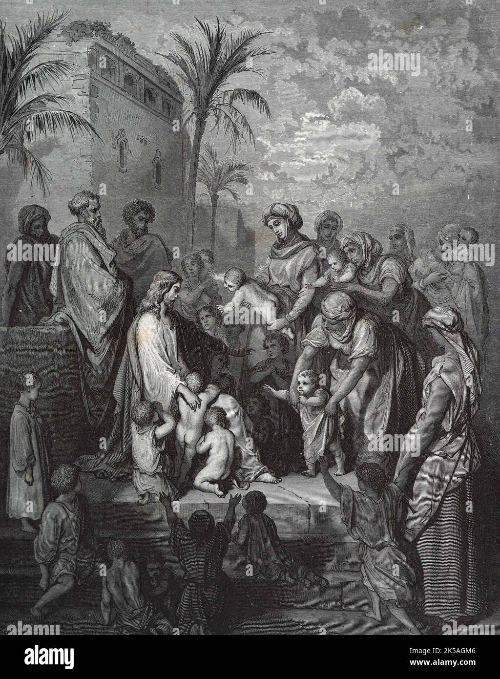 Jesus and the oxen. Illustration by Gustave Dore from the third edition ...