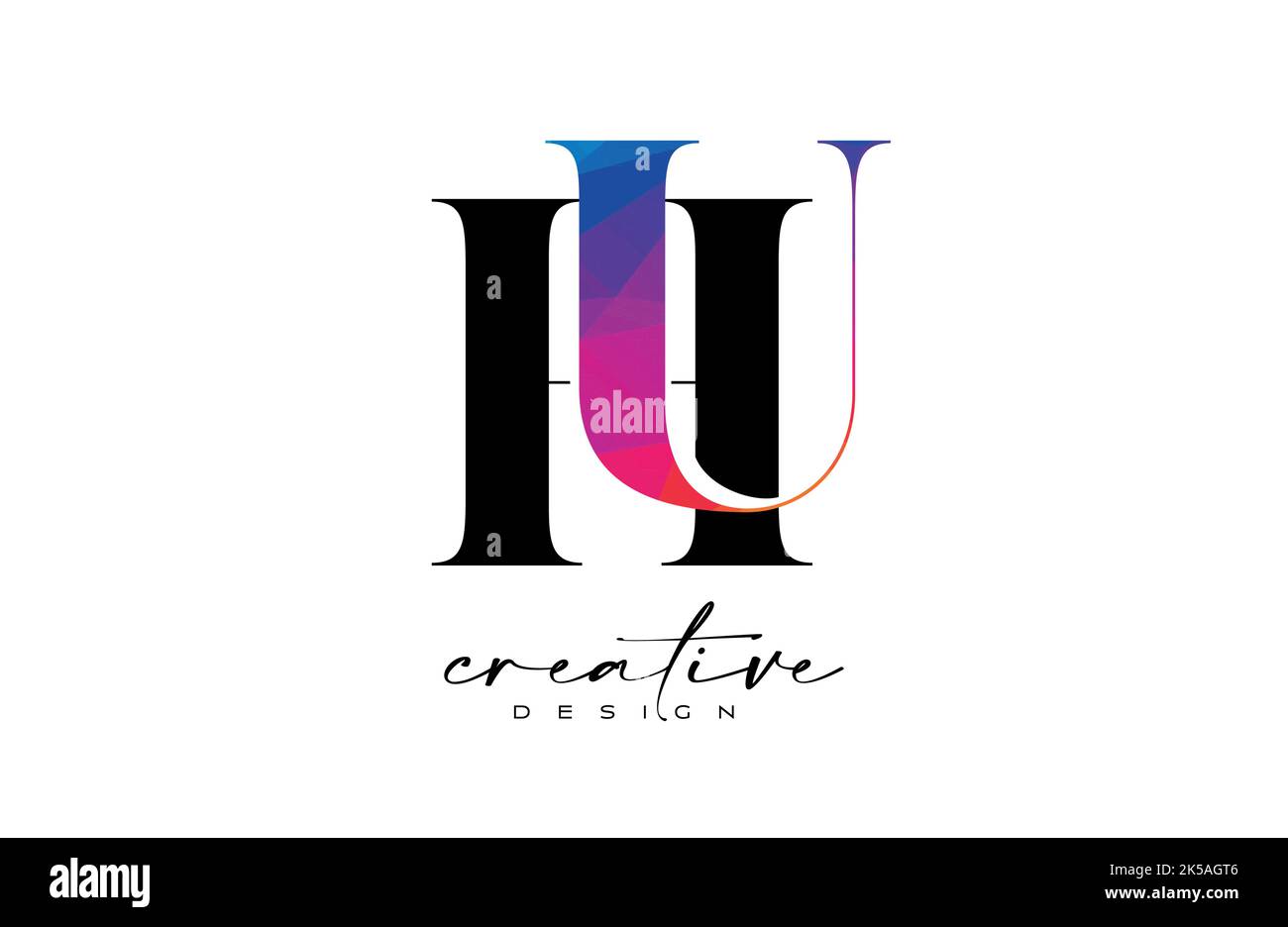 HU Letter Design with Creative Cut and Colorful Rainbow Texture. UH ...