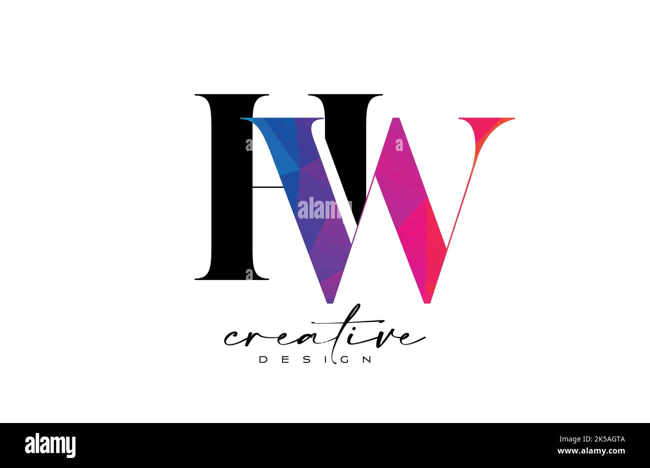 HW Letter Design with Creative Cut and Colorful Rainbow Texture. WH ...