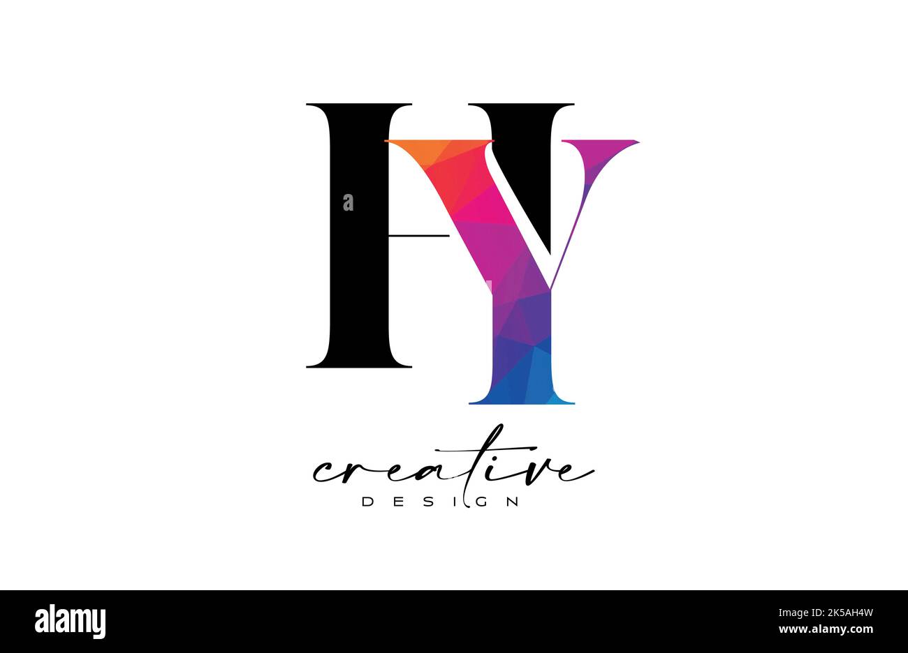 HY Letter Design with Creative Cut and Colorful Rainbow Texture. YH ...