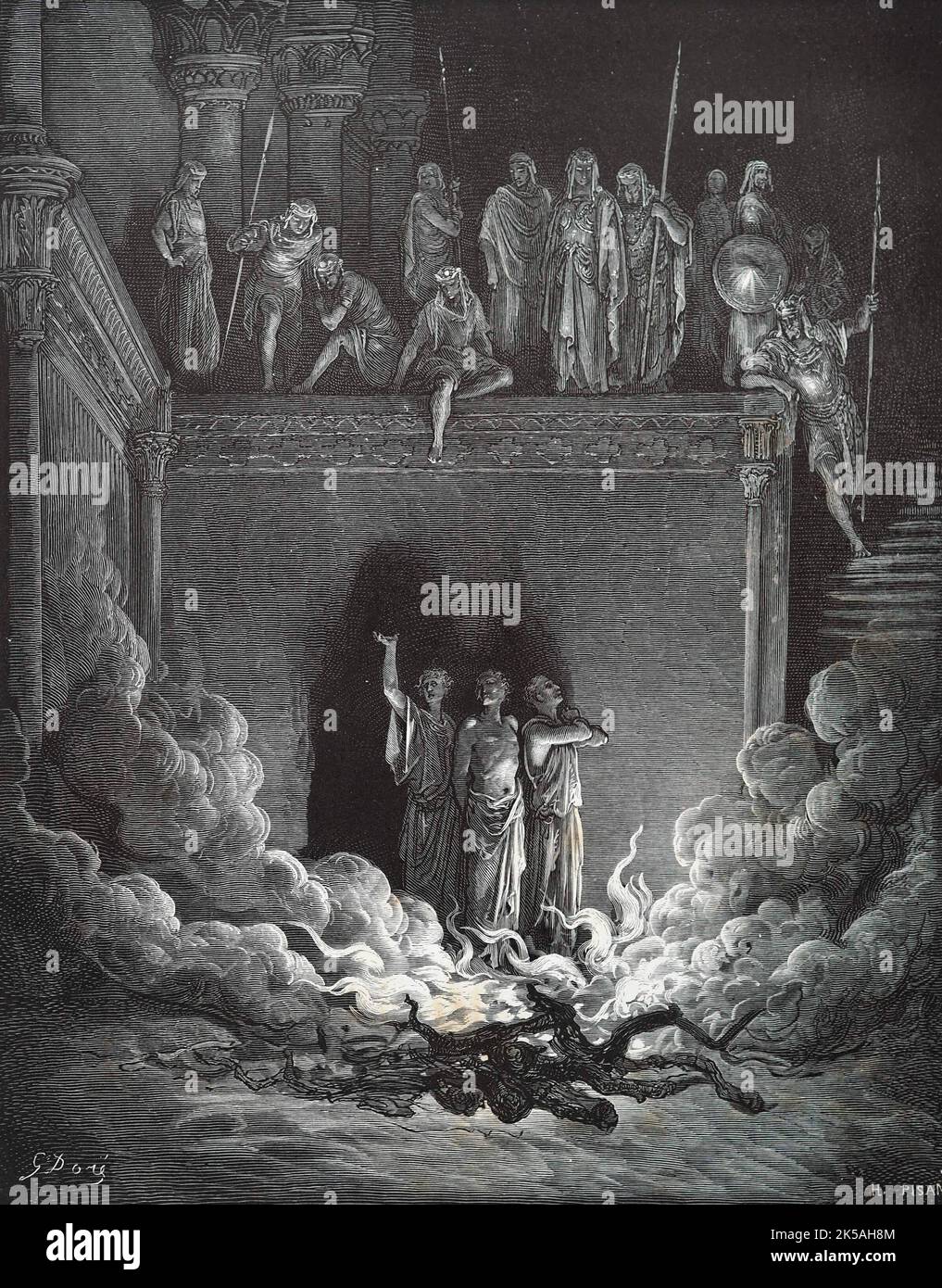 The three men shouting fire. Illustration by Gustave Dore from the ...