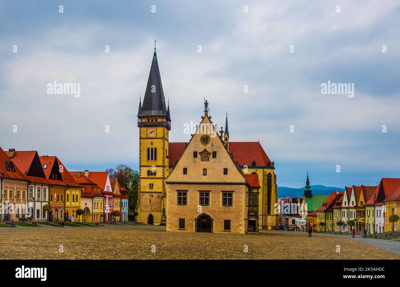 Central square of Bardejov Old Town with the Church of St. Aegidiusld ...