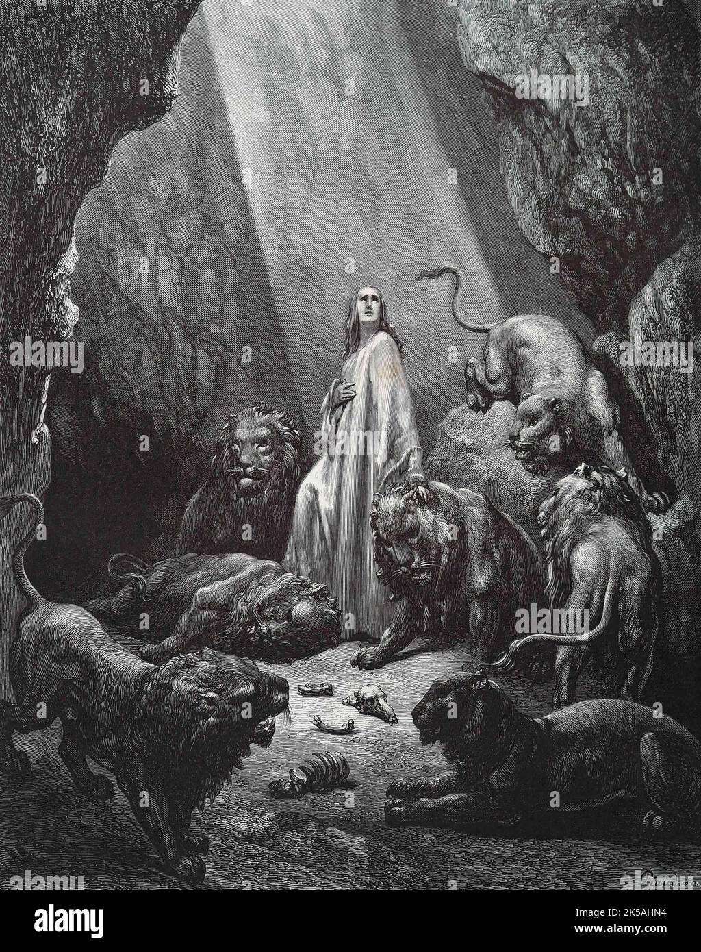 Daniel in the Lions' Den. Illustration by Gustave Dore from the third ...