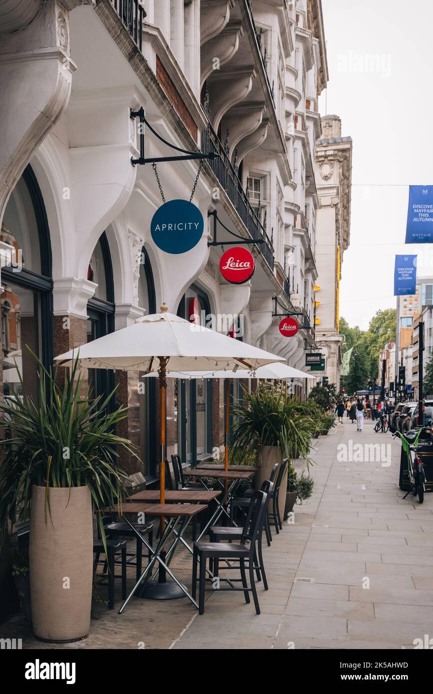 London, UK - September 1, 2022: Row of shops and restaurants on Duke ...