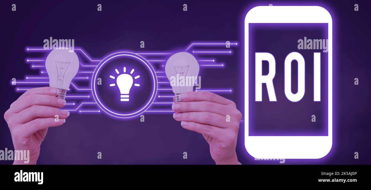 Sign displaying Roi. Business approach performance measure used to ...