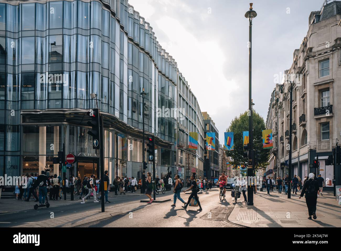 London, UK - September 1, 2022: People on New Oxford Street, one of the ...