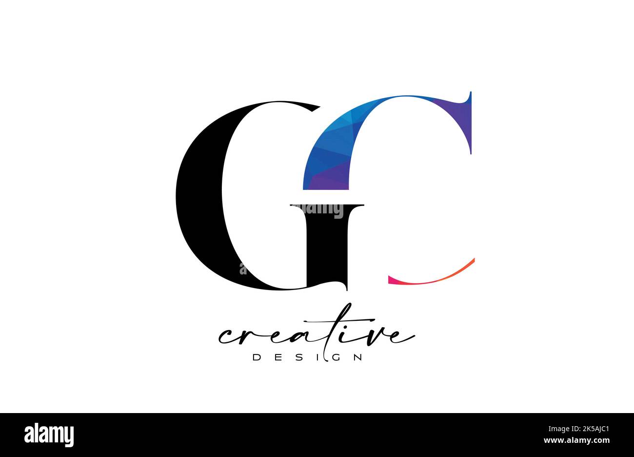 GC Letter Design with Creative Cut and Colorful Rainbow Texture. GC ...