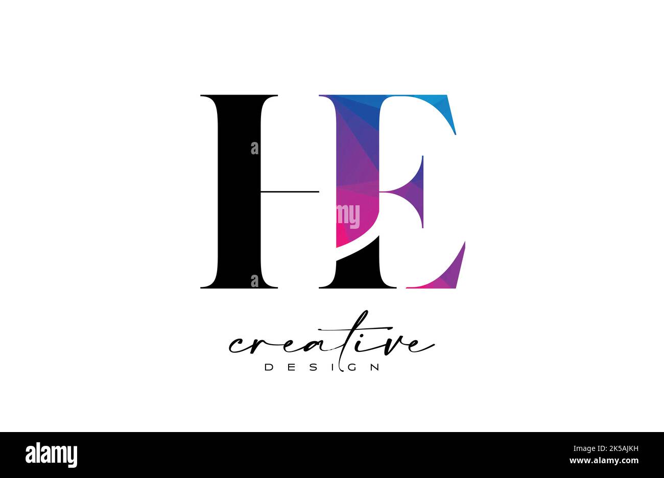 HE Letter Design with Creative Cut and Colorful Rainbow Texture. HE ...