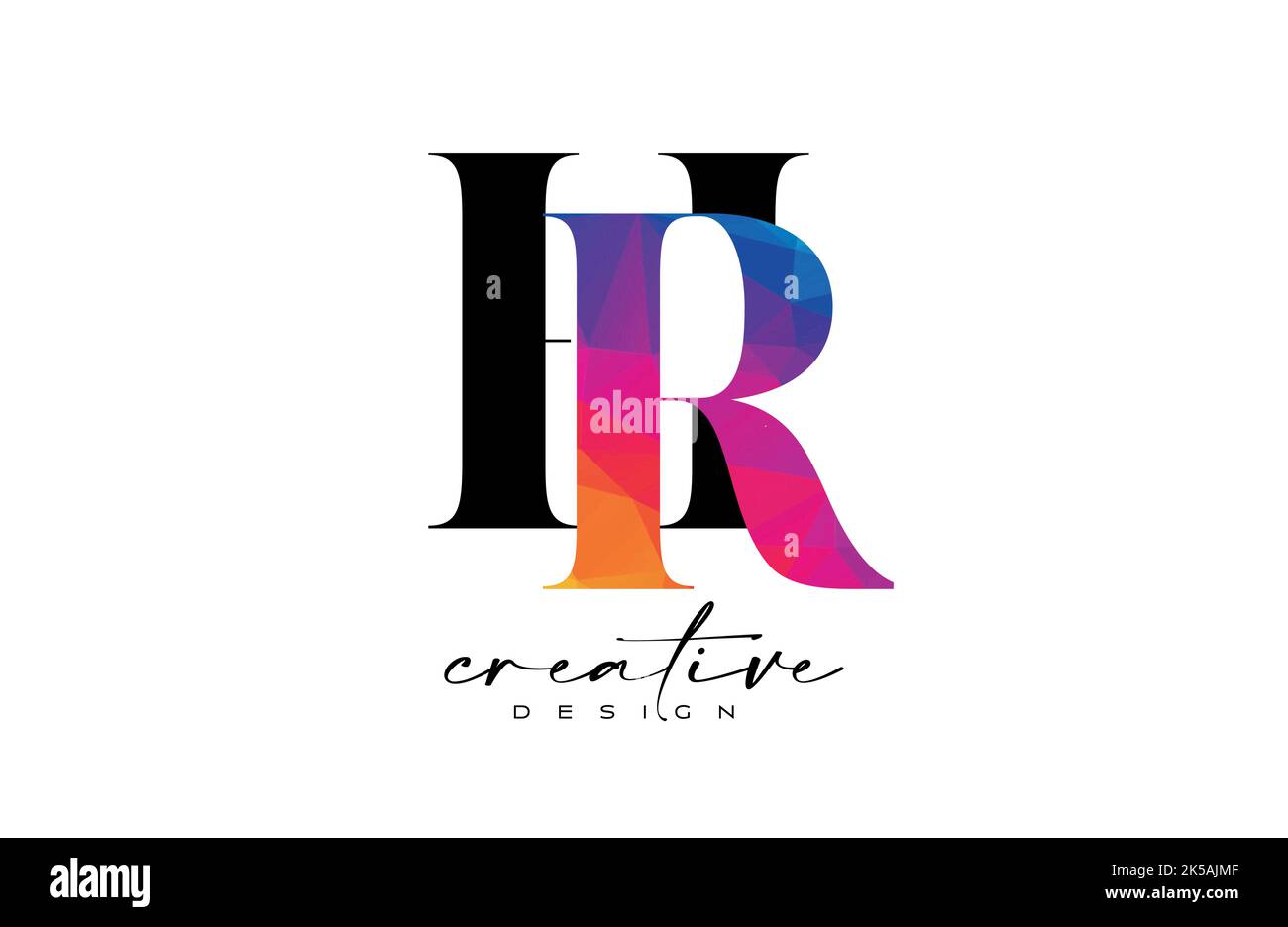 HR Letter Design with Creative Cut and Colorful Rainbow Texture. RH ...