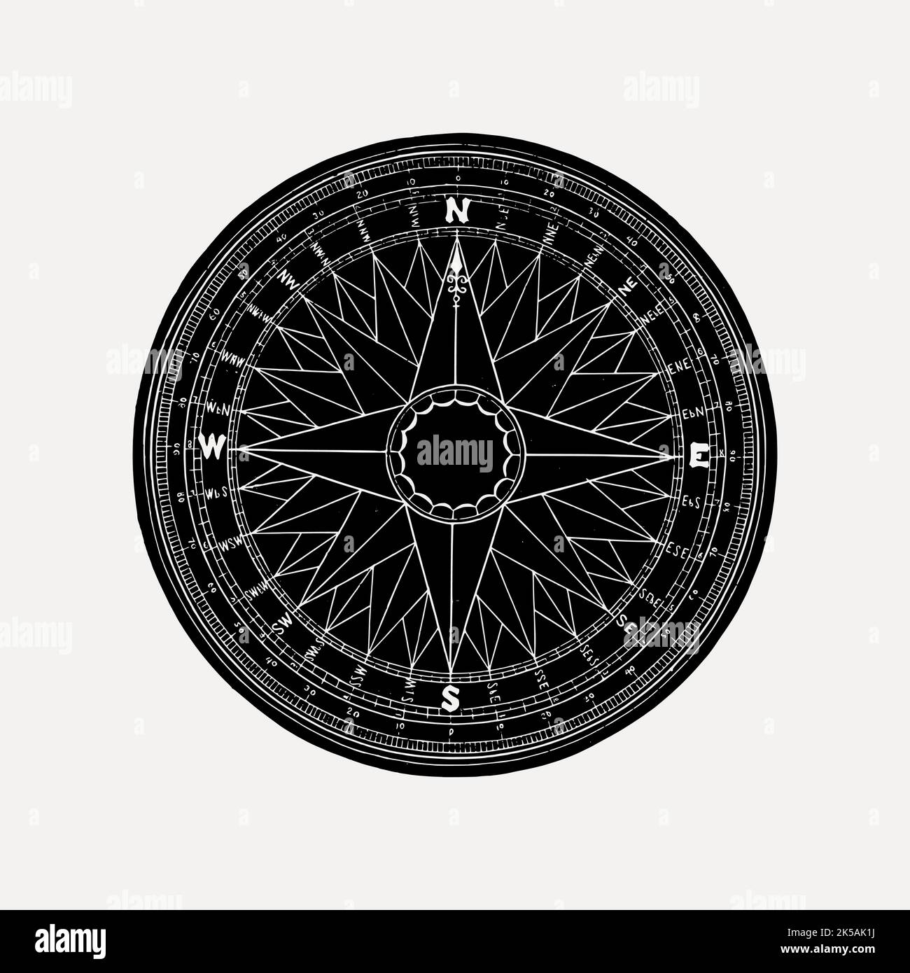 Compass drawing, black and white illustration vector Stock Vector Image ...