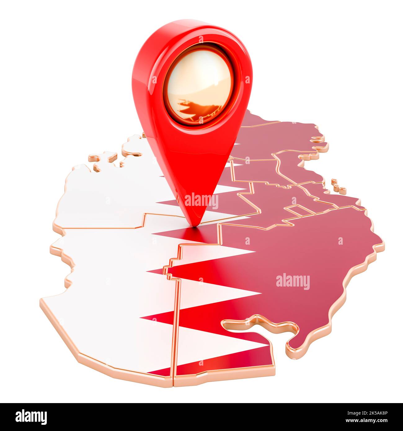 Map pointer on the map of Qatar, 3D rendering isolated on white ...