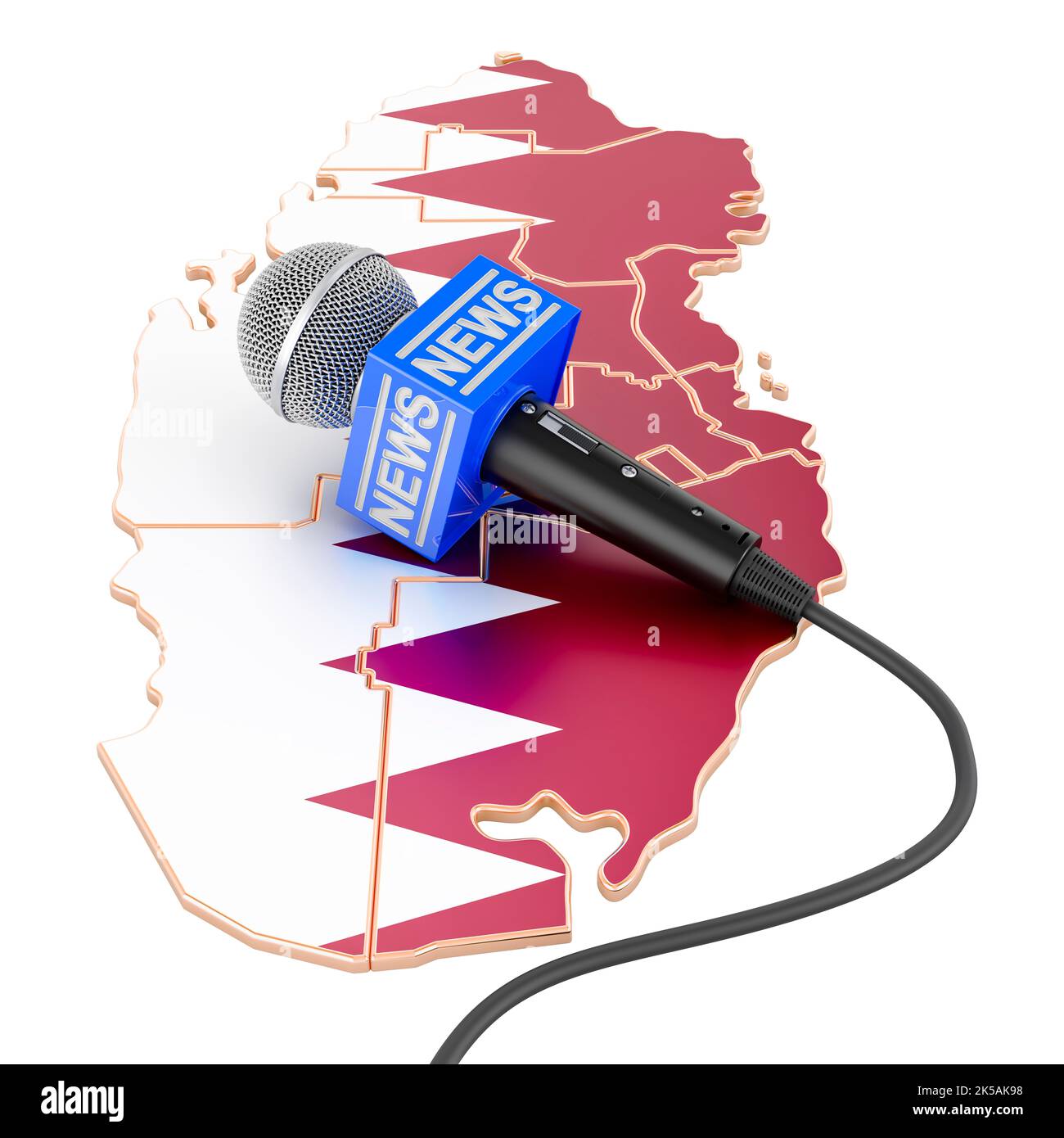 Qatari News concept, microphone news on the map of Qatar. 3D rendering ...