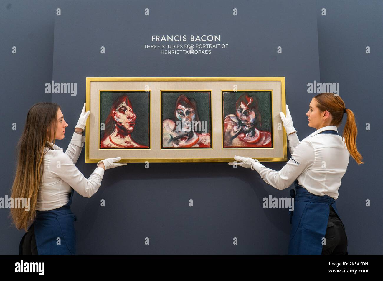 London UK. 7 October 2022 . FRANCIS BACON's triptych of Henrietta ...